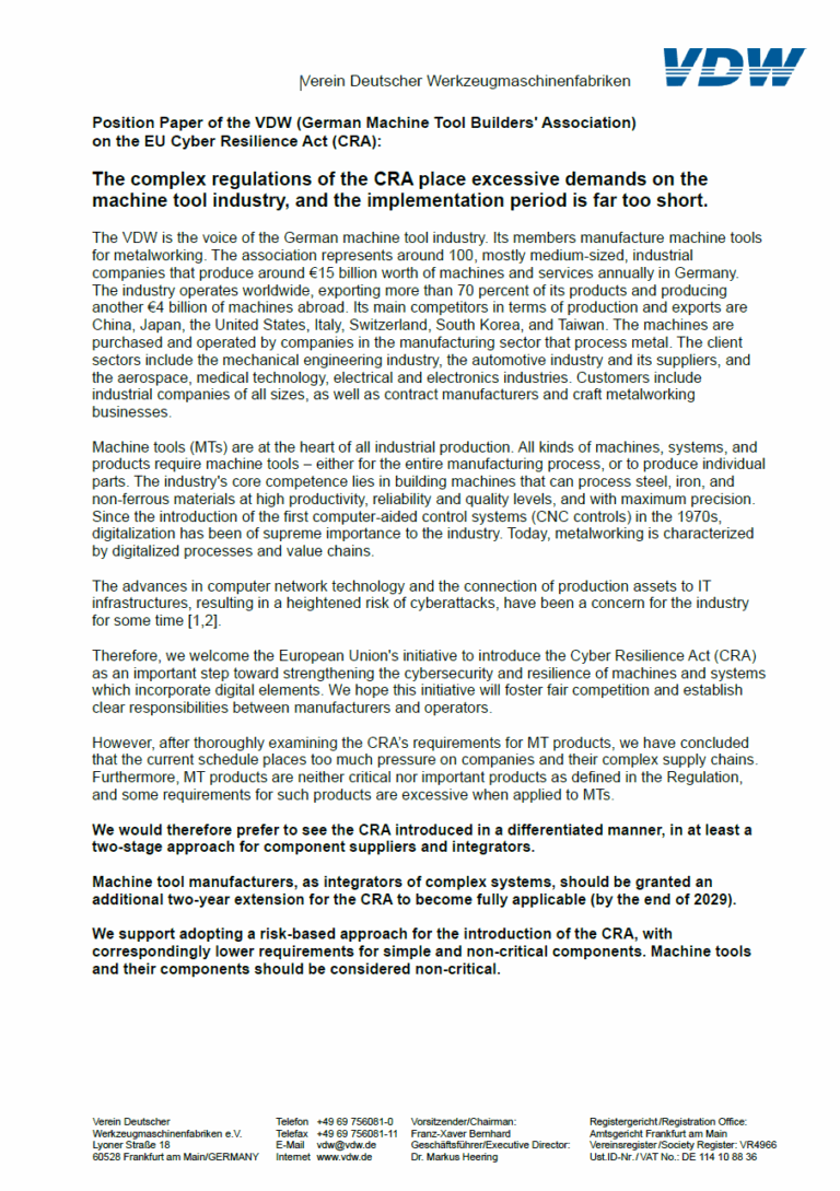 VDW position paper on the EU’s Cyber Security Act (CRA) – VDW